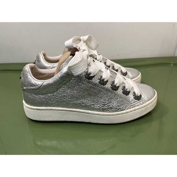 Coach | Shoes | Coach C1 Silver Metallic Low Top Leather Sneakers Tea ...